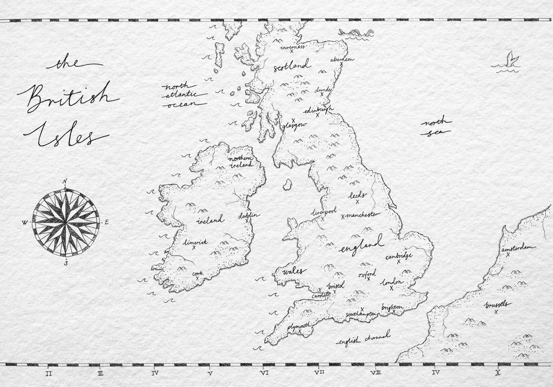 The British Isles Map Illustration - Etsy