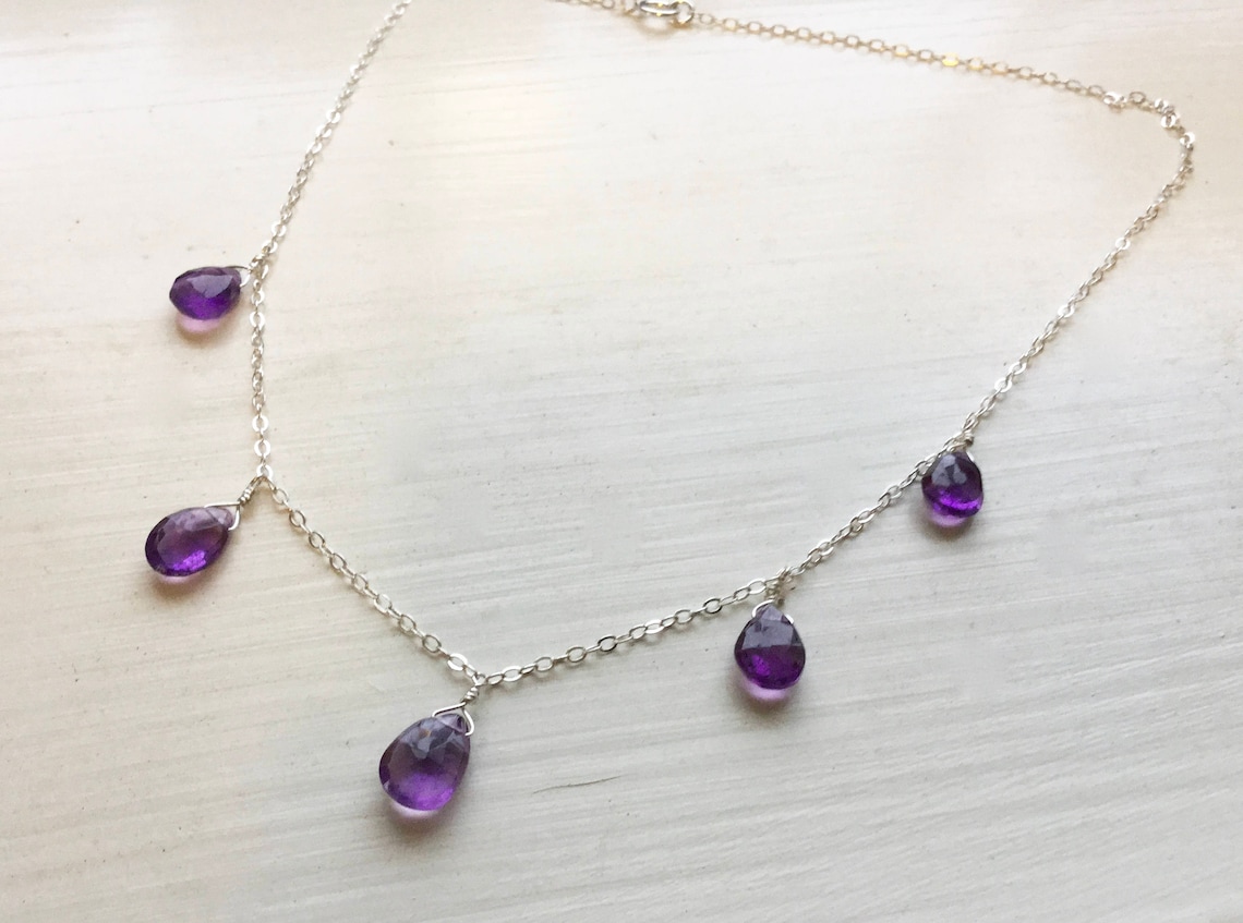 Amethyst Necklace February Birthstone Simple Statement Silver - Etsy