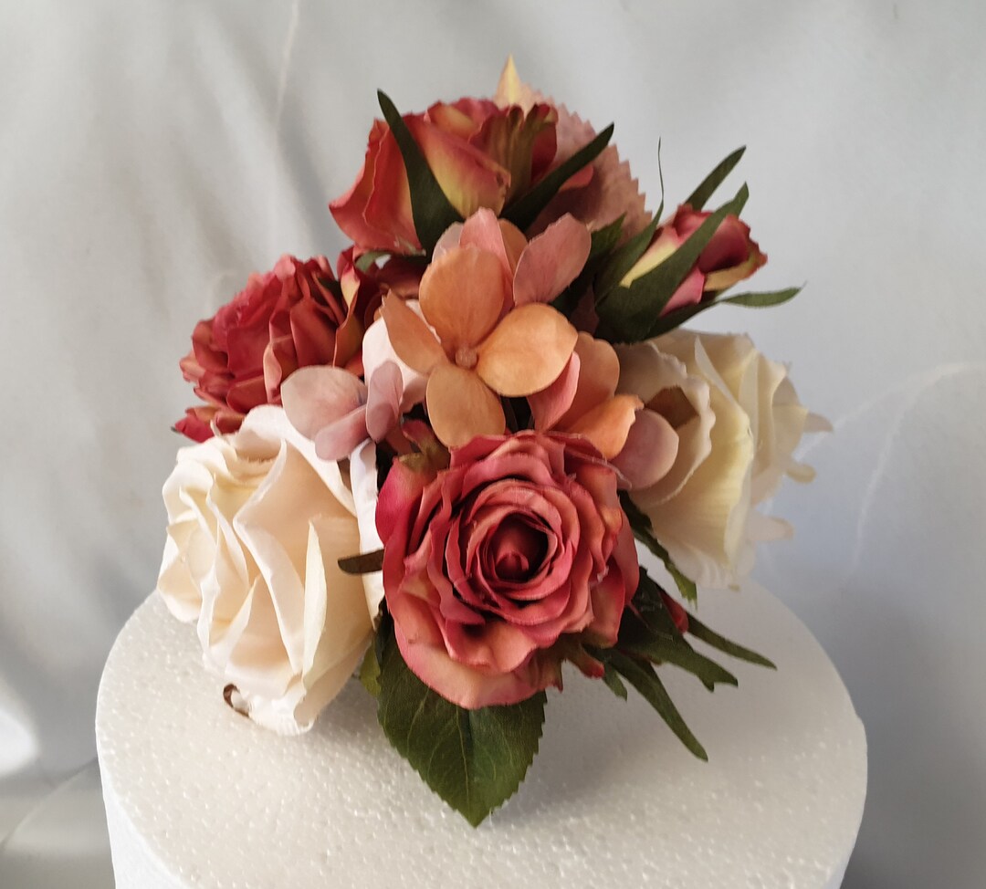 Rustic Cake Topper Spray Salmon Cream Rose - Etsy