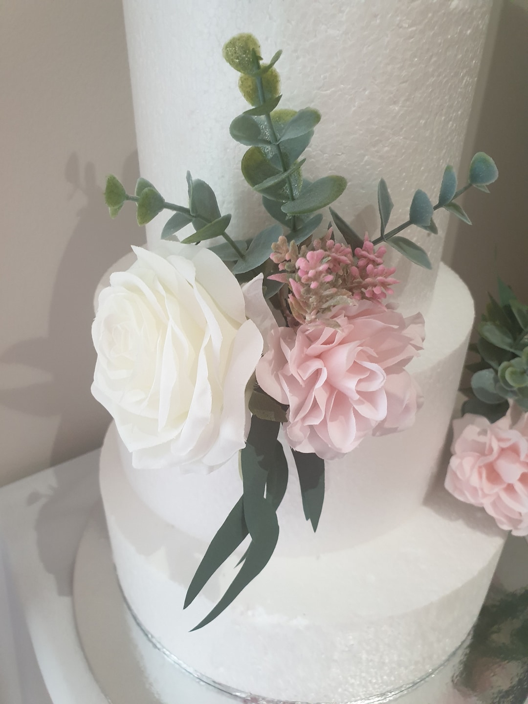 Artificial Flower Cake Topper Pink and White 3 Piece Set - Etsy