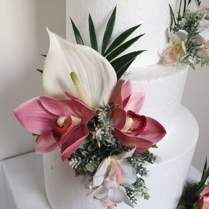 Wedding Cake Topper Anthurium Pink Orchid 4 Piece Tropical Cake Flowers ...