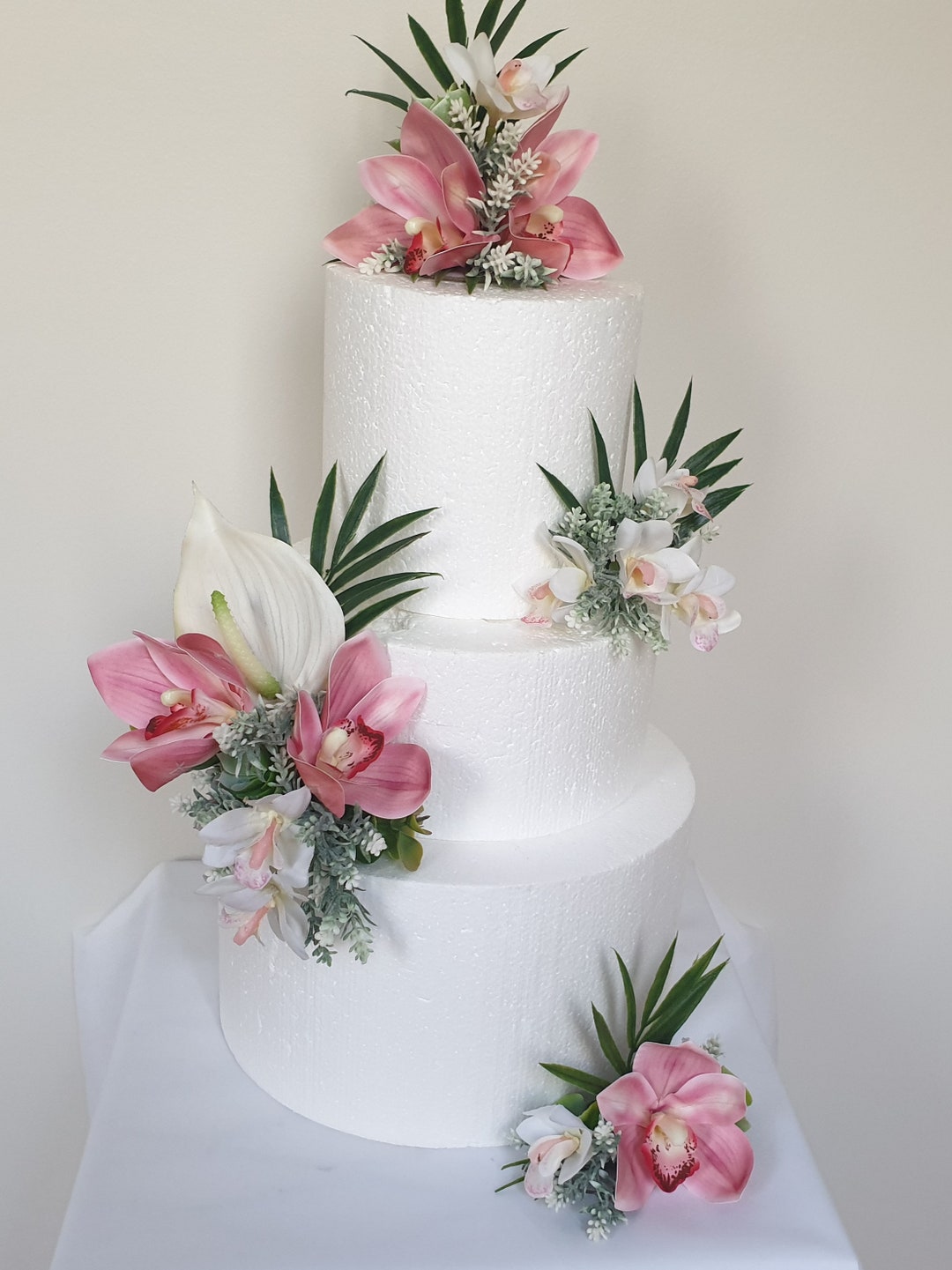 Wedding Cake Topper Anthurium Pink Orchid 4 Piece Tropical Cake Flowers ...