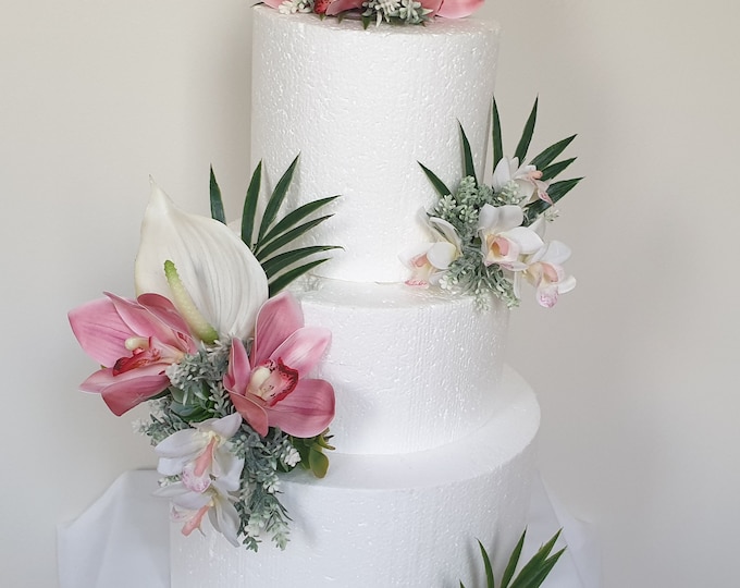 Wedding Cake Topper Anthurium Pink Orchid 4 Piece Tropical Cake Flowers ...