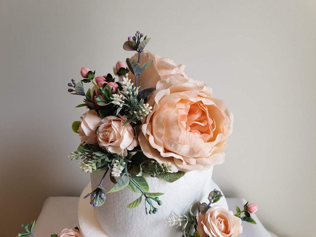 Artificial Flower Cake Topper Coral 3 Piece Set - Etsy