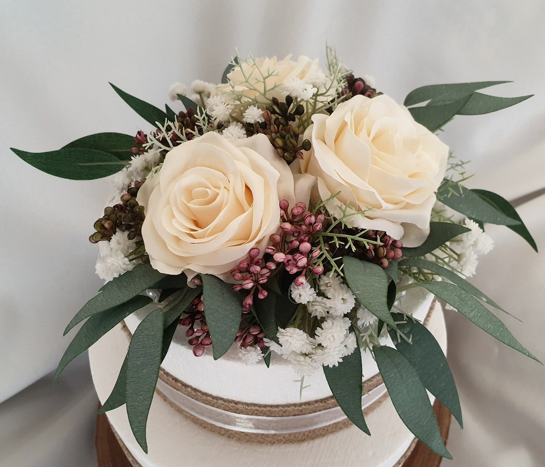 Rustic Rose Cake Topper Champagne Cream Silk Fake Flowers - Etsy