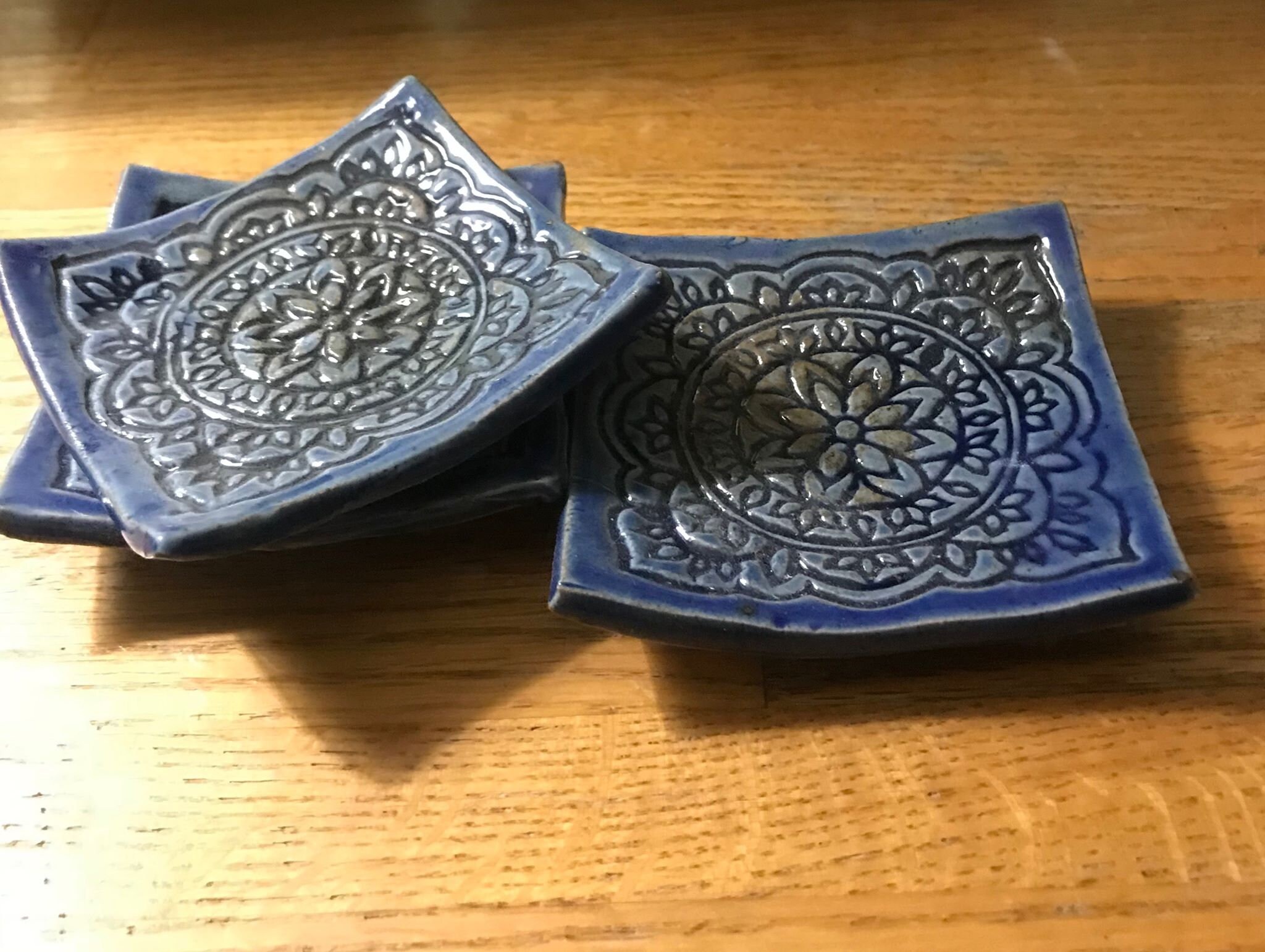 Set of 3 Small Square Plates with Beautiful Floral Pattern