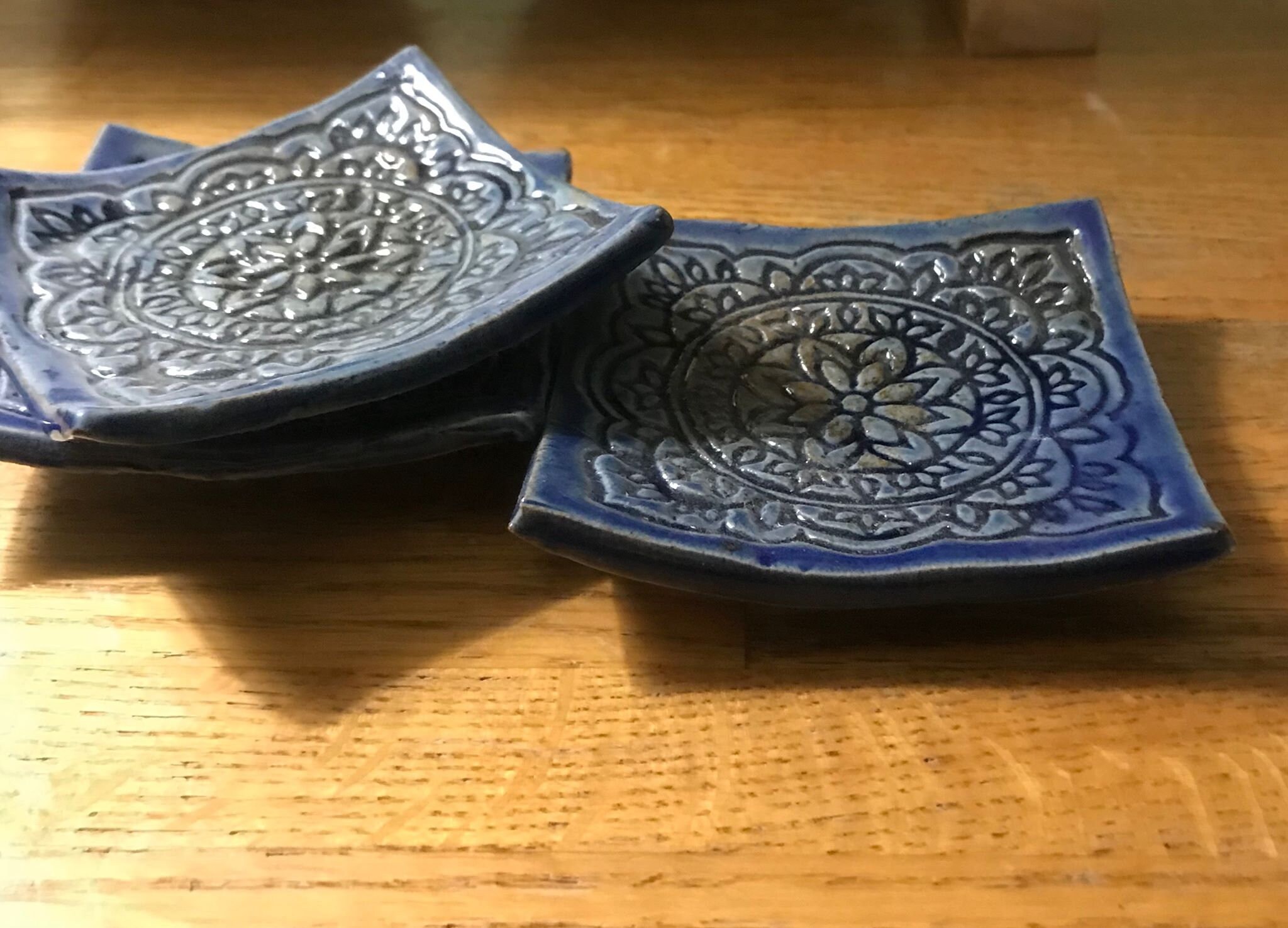 Set of 3 Small Square Plates with Beautiful Floral Pattern