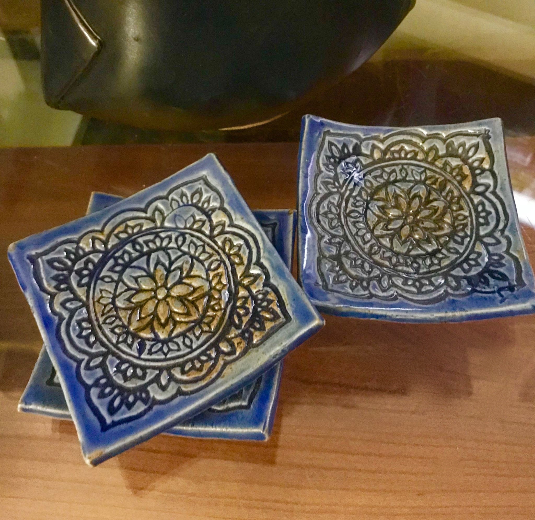 Set of 3 Small Square Plates with Beautiful Floral Pattern