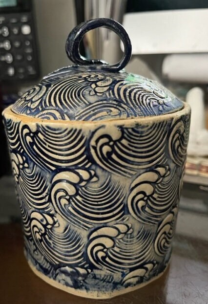 Royal Blue Ceramic Slab Built Jar With Lid Evocative of Ocean - Etsy