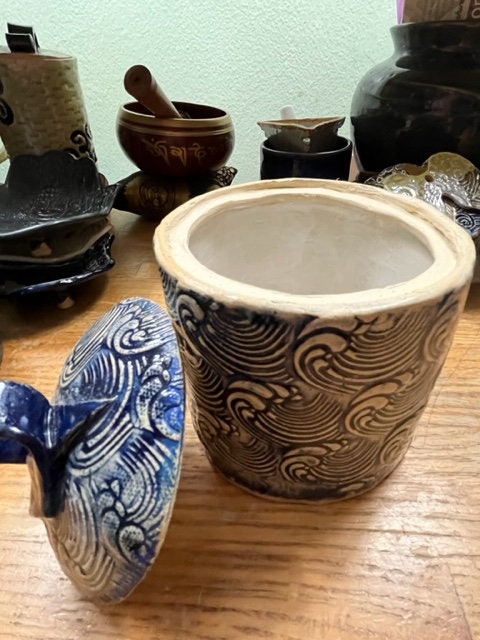 Royal Blue Ceramic Slab Built Jar With Lid Evocative of Ocean - Etsy