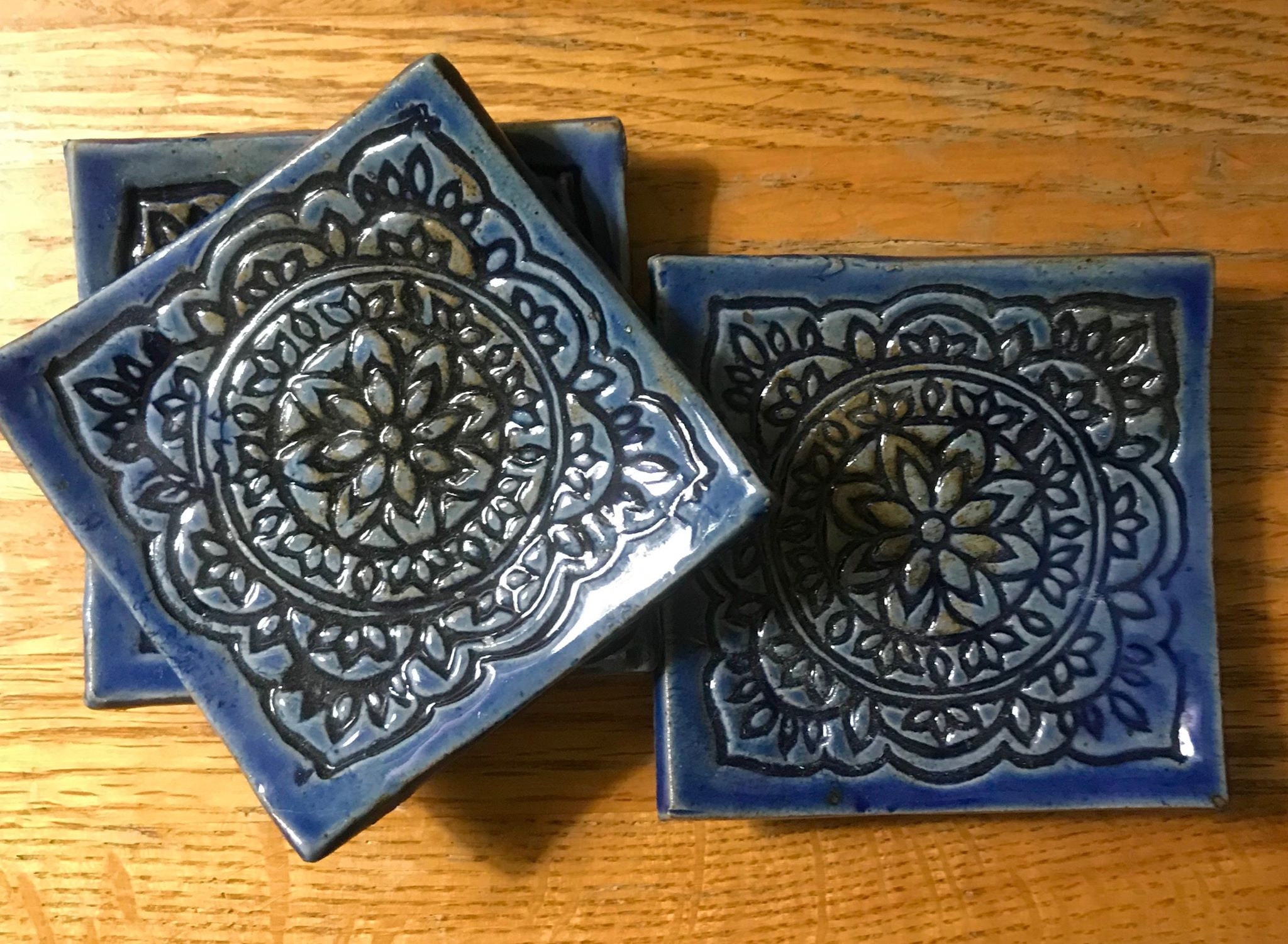 Set of 3 Small Square Plates with Beautiful Floral Pattern