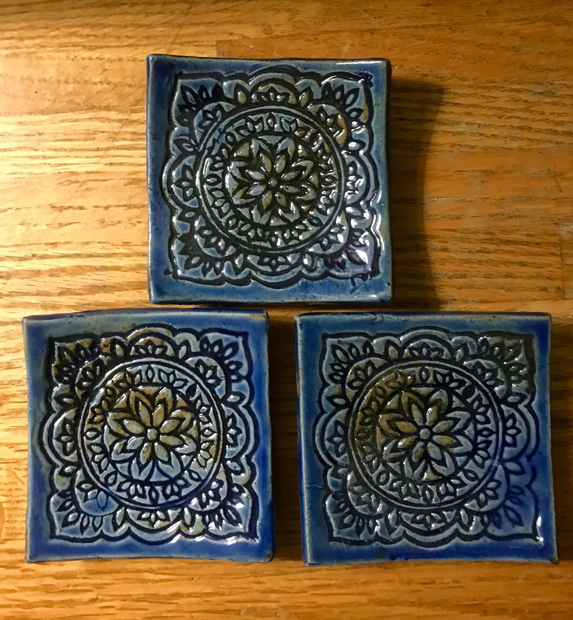 Set of 3 Small Square Plates with Beautiful Floral Pattern