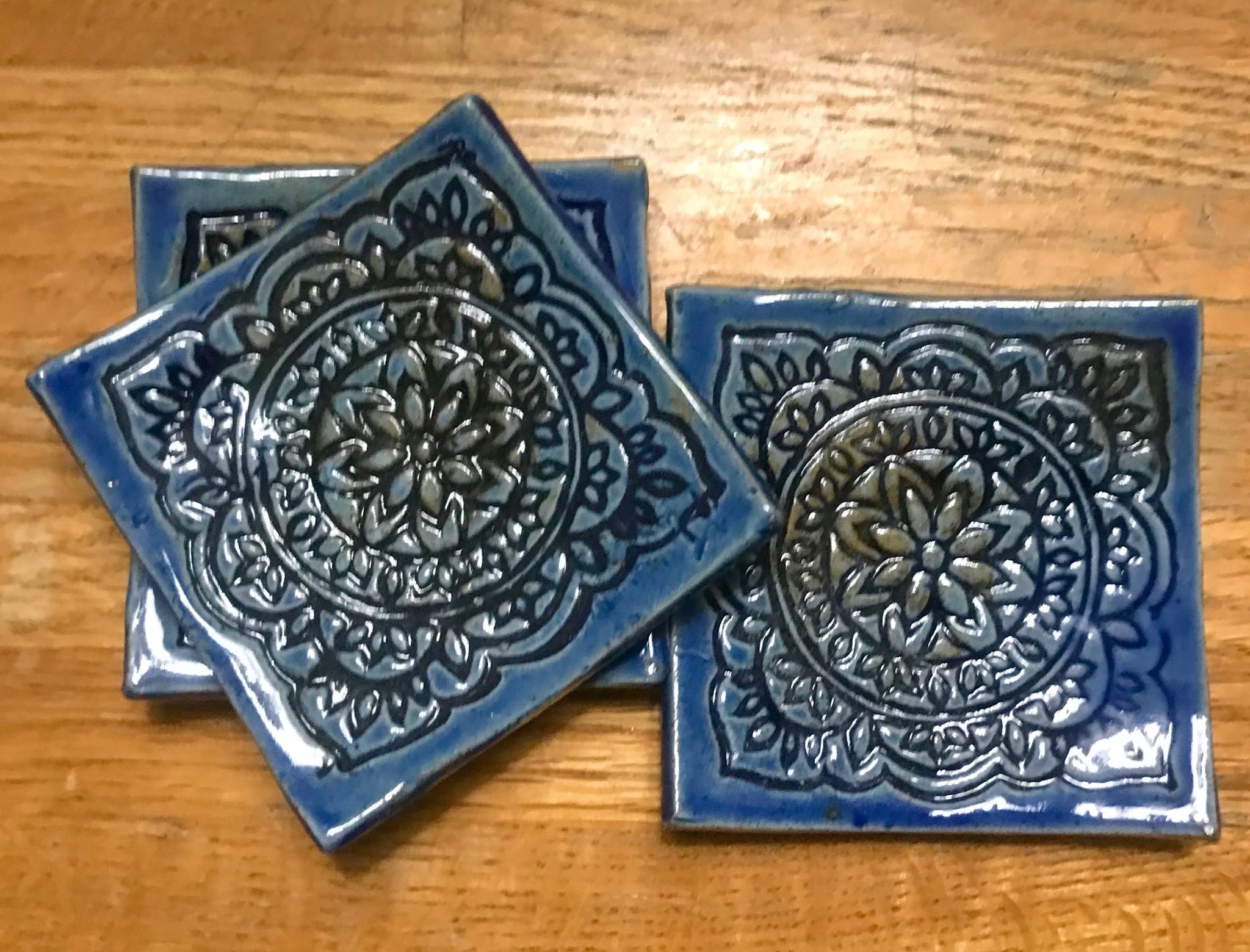 Set of 3 Small Square Plates with Beautiful Floral Pattern