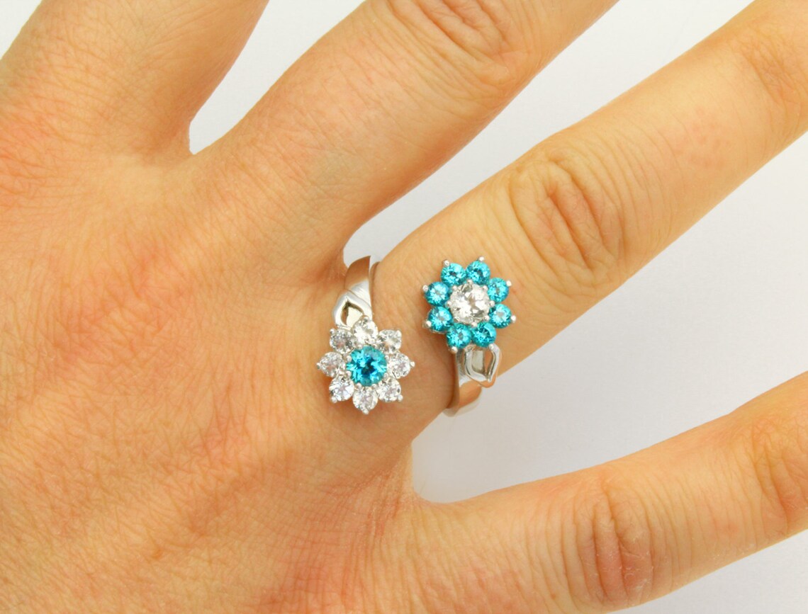 Blue Flower Ring Sterling Silver Blue Topaz Ring Floral - Etsy UK