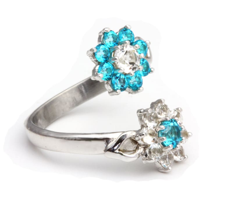 Blue Flower Ring Sterling Silver Blue Topaz Ring Floral - Etsy