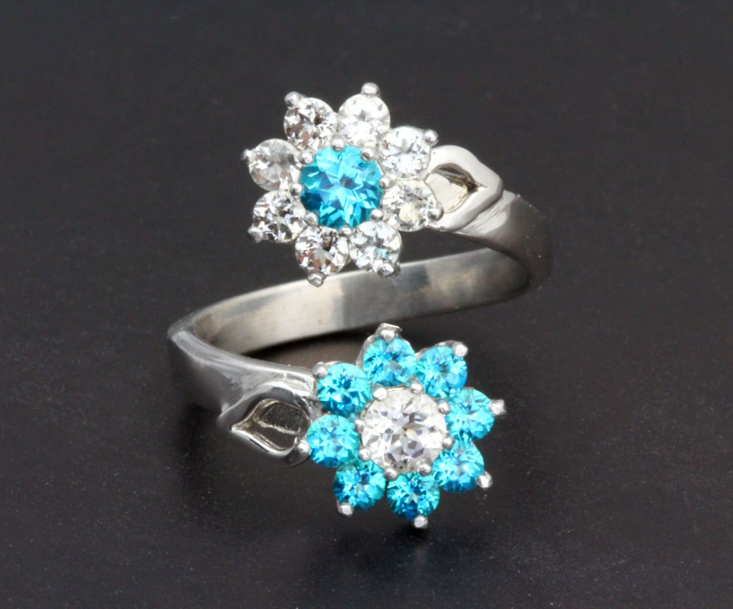 Blue Flower Ring Sterling Silver Blue Topaz Ring Floral - Etsy UK