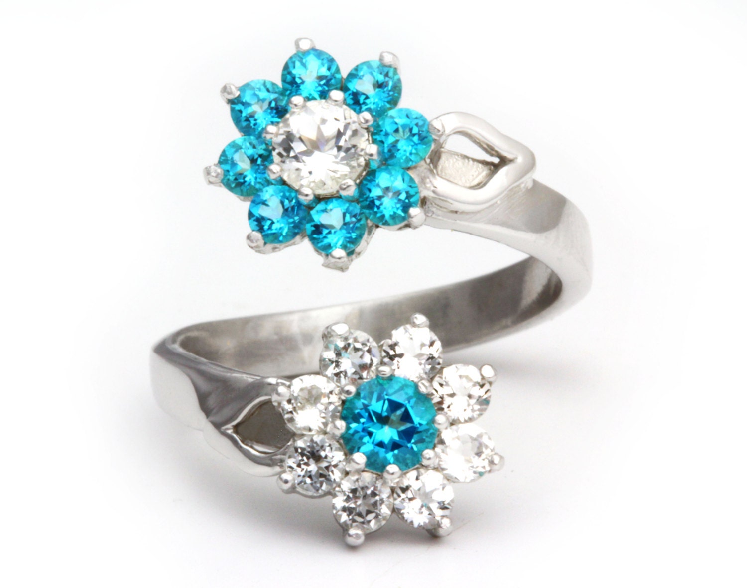 Blue Flower Ring Sterling Silver Blue Topaz Ring Floral - Etsy
