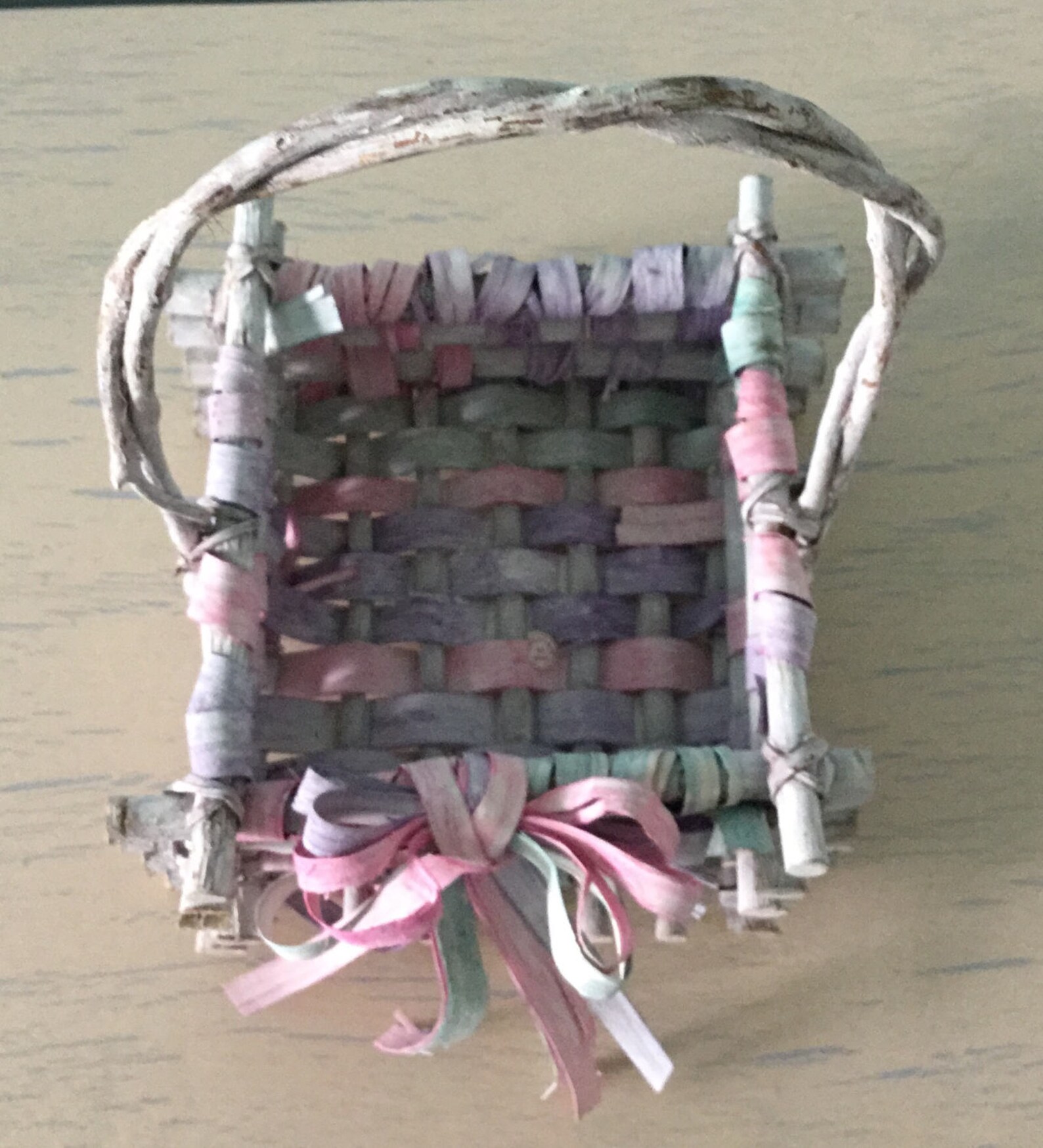 Flower Girl or Easter Woven Twig Basket With Grey Pink Purple Green ...