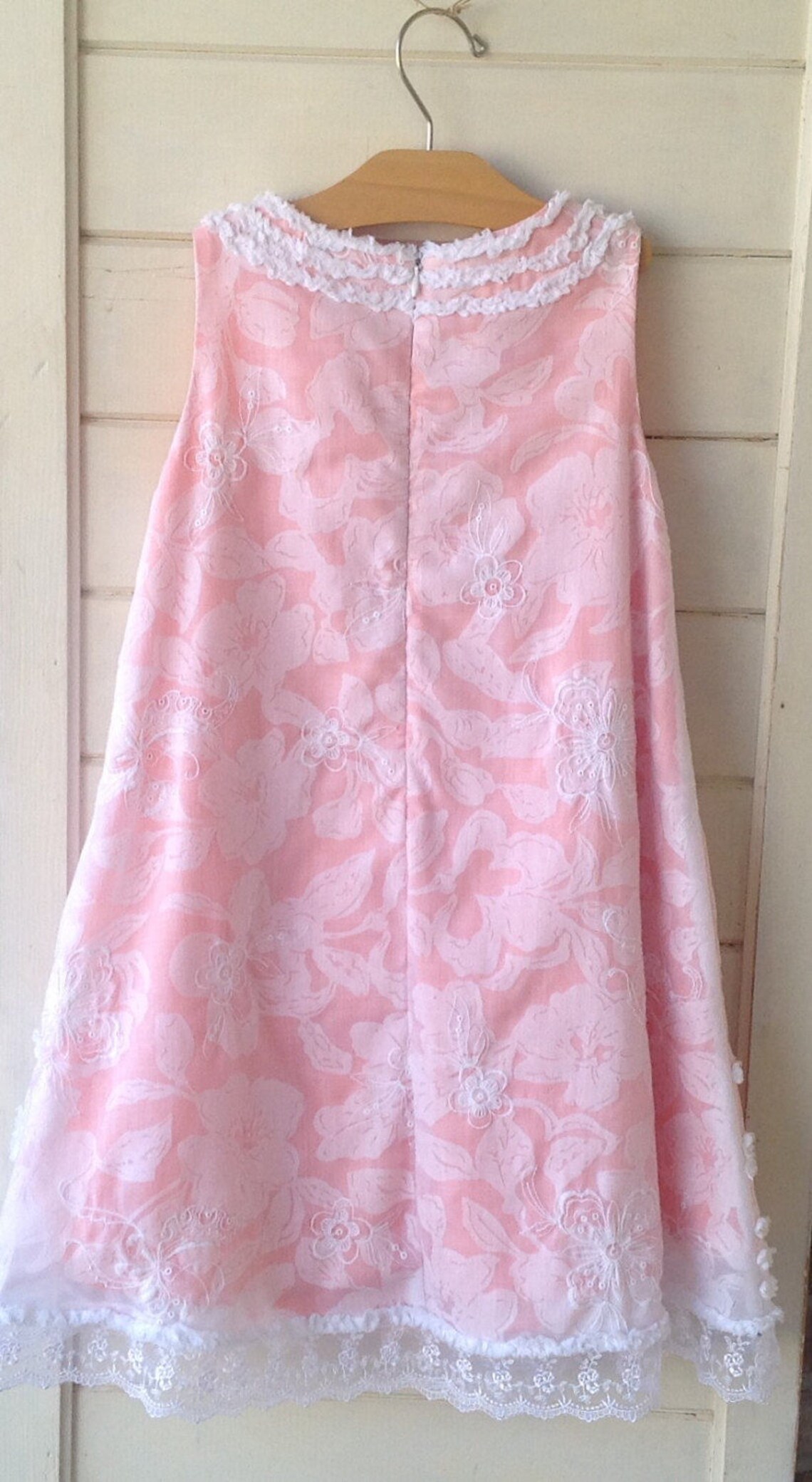 Girls Upcycled Vintage and Retro Look Dress Size 7 With White Floral ...