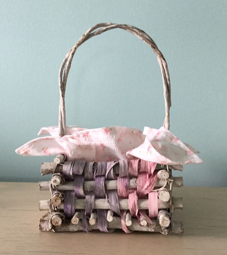 Flower Girl or Easter Woven Twig Basket With Grey Pink Purple Green ...