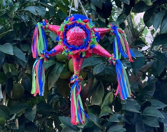 Mini Five Point Star Piñata, Hand Made, Multicolor Body, Red Points ...