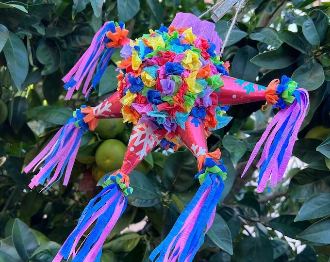 Mini Five Point Star Piñata, Hand Made, Multicolor Body, Red Points ...
