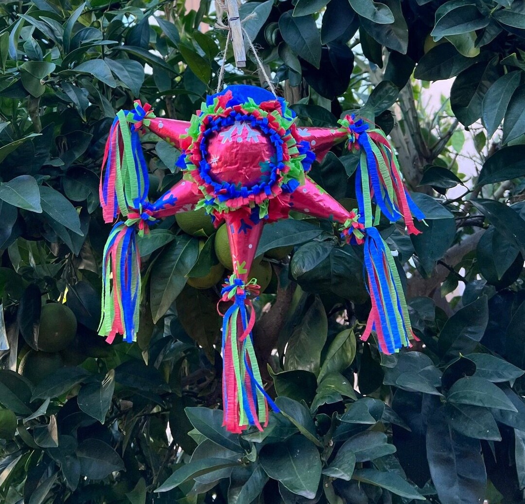 Mini Five Point Star Piñata, Hand Made, Red Points, Blue, Red, and ...