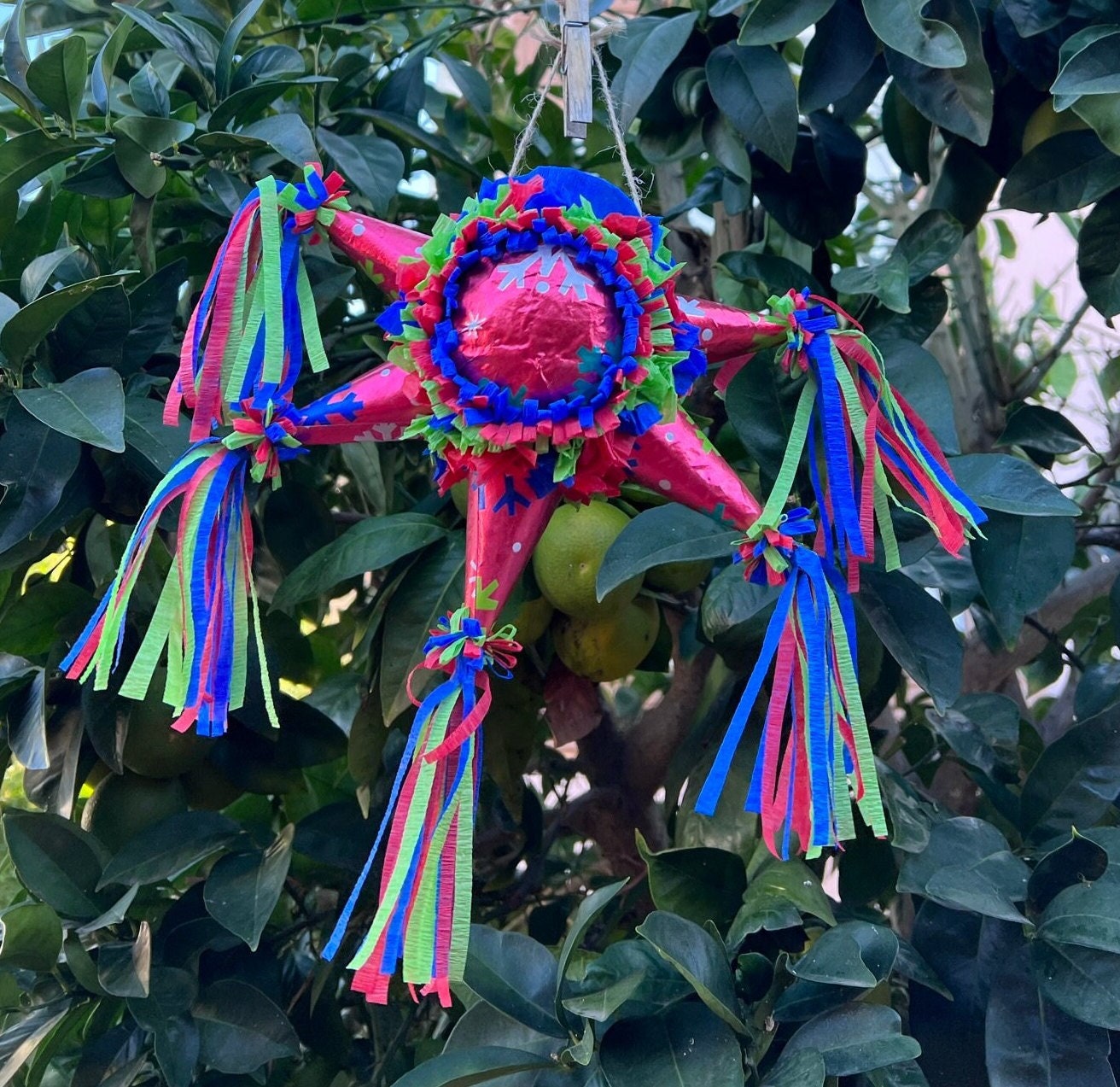 Mini Five Point Star Piñata, Hand Made, Red Points, Blue, Red, and ...