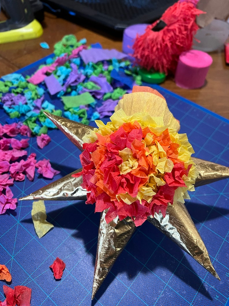 Mini Five Point Star Piñata, Hand Made, Golden Points, Orange, Yellow ...