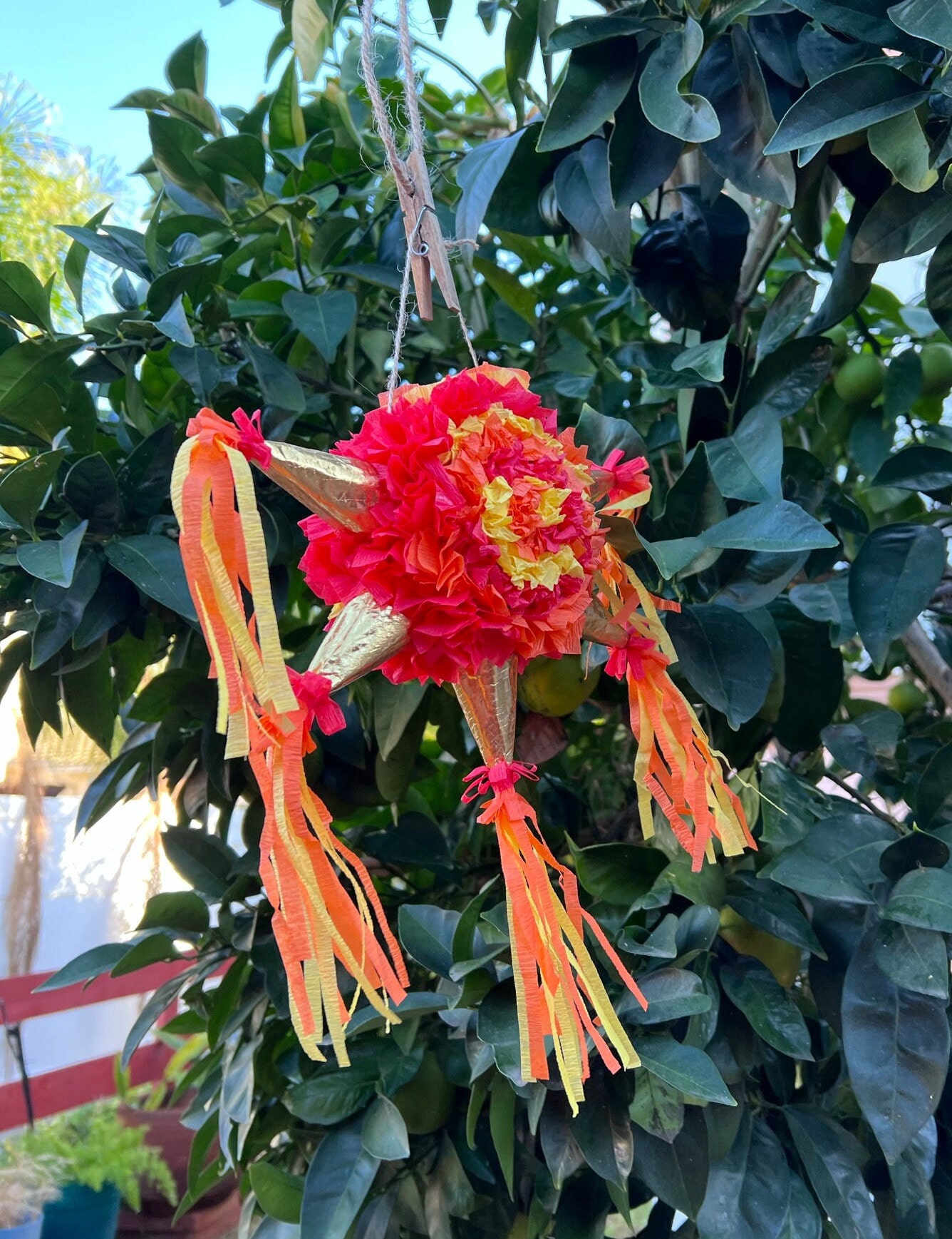 Mini Five Point Star Piñata, Hand Made, Golden Points, Orange, Yellow ...