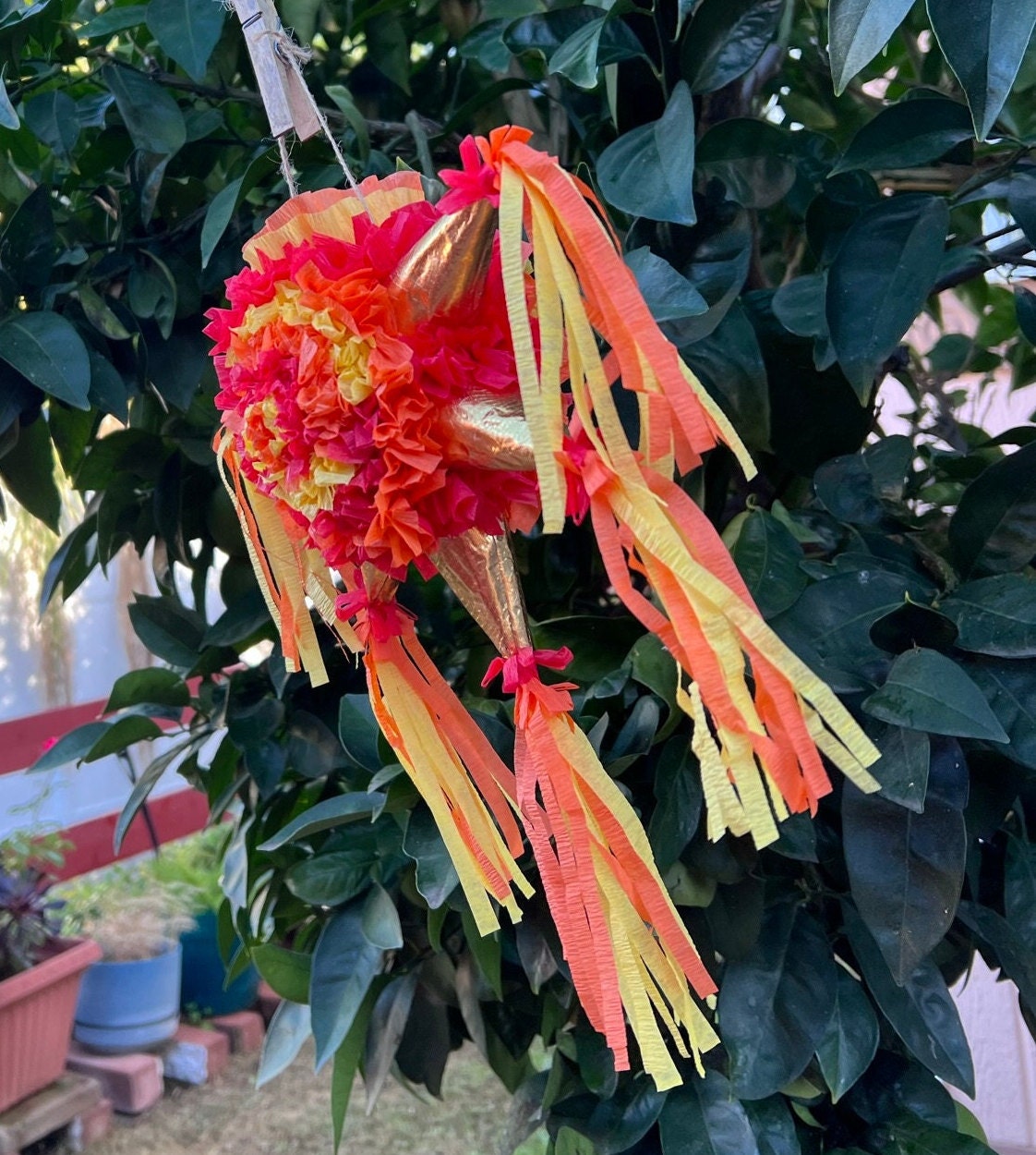 Mini Five Point Star Piñata, Hand Made, Golden Points, Orange, Yellow ...