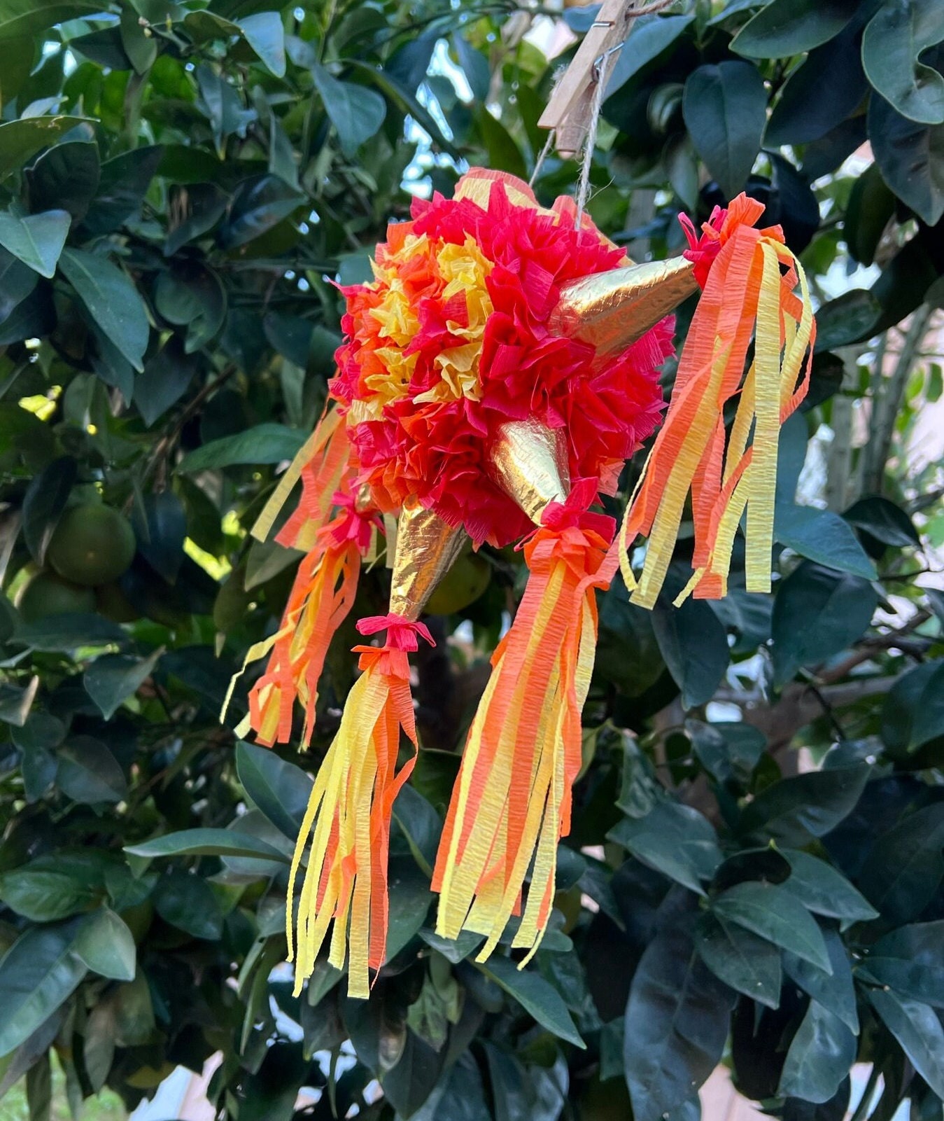 Mini Five Point Star Piñata, Hand Made, Golden Points, Orange, Yellow ...