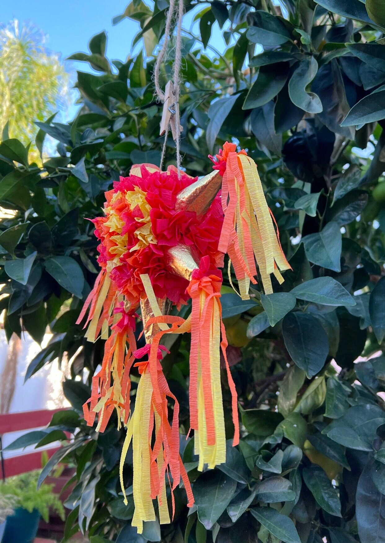 Mini Five Point Star Piñata, Hand Made, Golden Points, Orange, Yellow ...