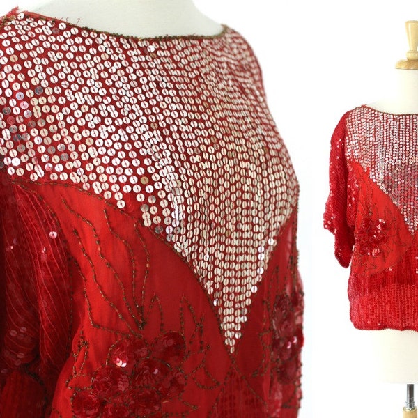 Red Sequin Top - Etsy
