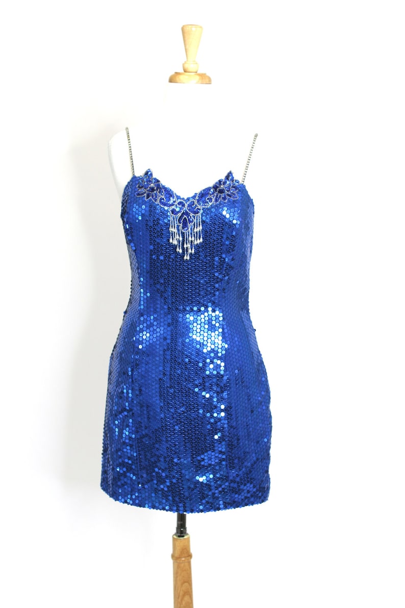 Sequin Dress Blue Short Party Fitted - Etsy