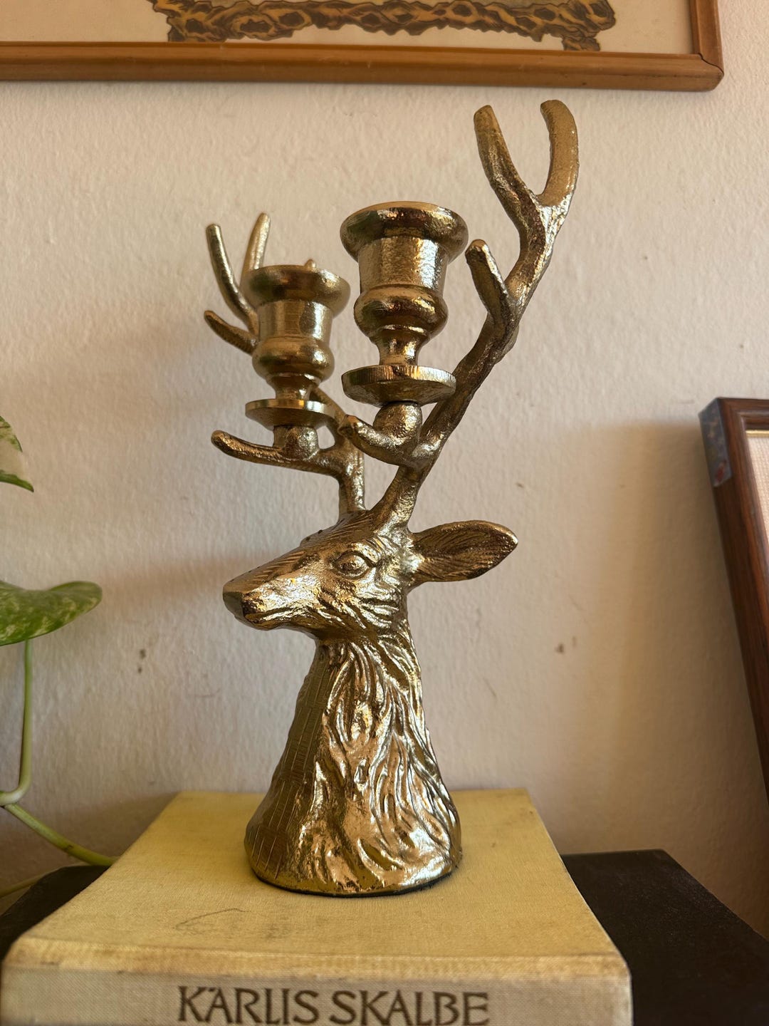 Vintage Gold Toned Deer Stag Candleholder Candelabra - Etsy