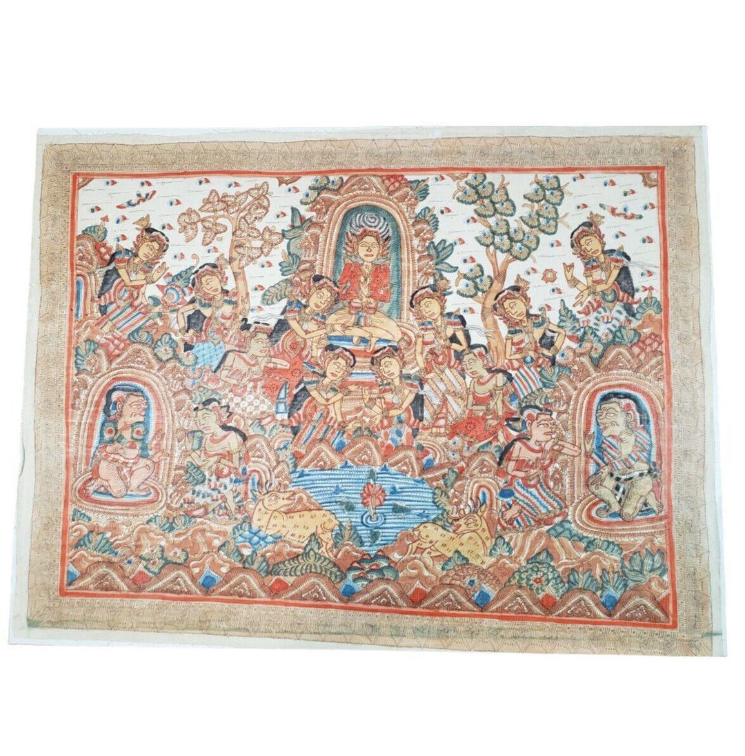 Vintage Balinese Kamasan Painting Textile Folk Art Arjuna Wiwaha ...