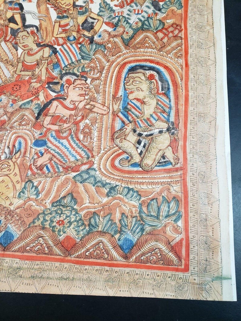 Vintage Balinese Kamasan Painting Textile Folk Art Arjuna Wiwaha ...