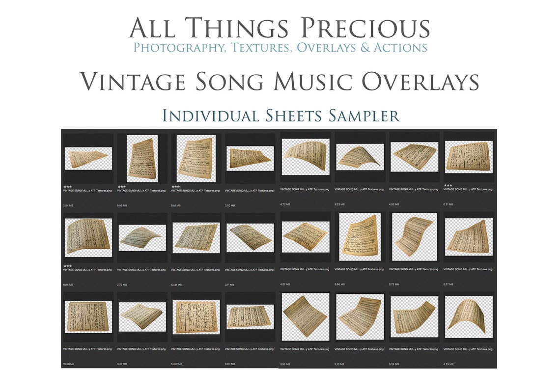 54 DIGITAL PNG OVERLAYS Vintage Song Music Overlay / - Etsy