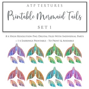 PRINTABLE MERMAID TAIL Set 1 - Scrapbooking, Digital Fins, Print ...