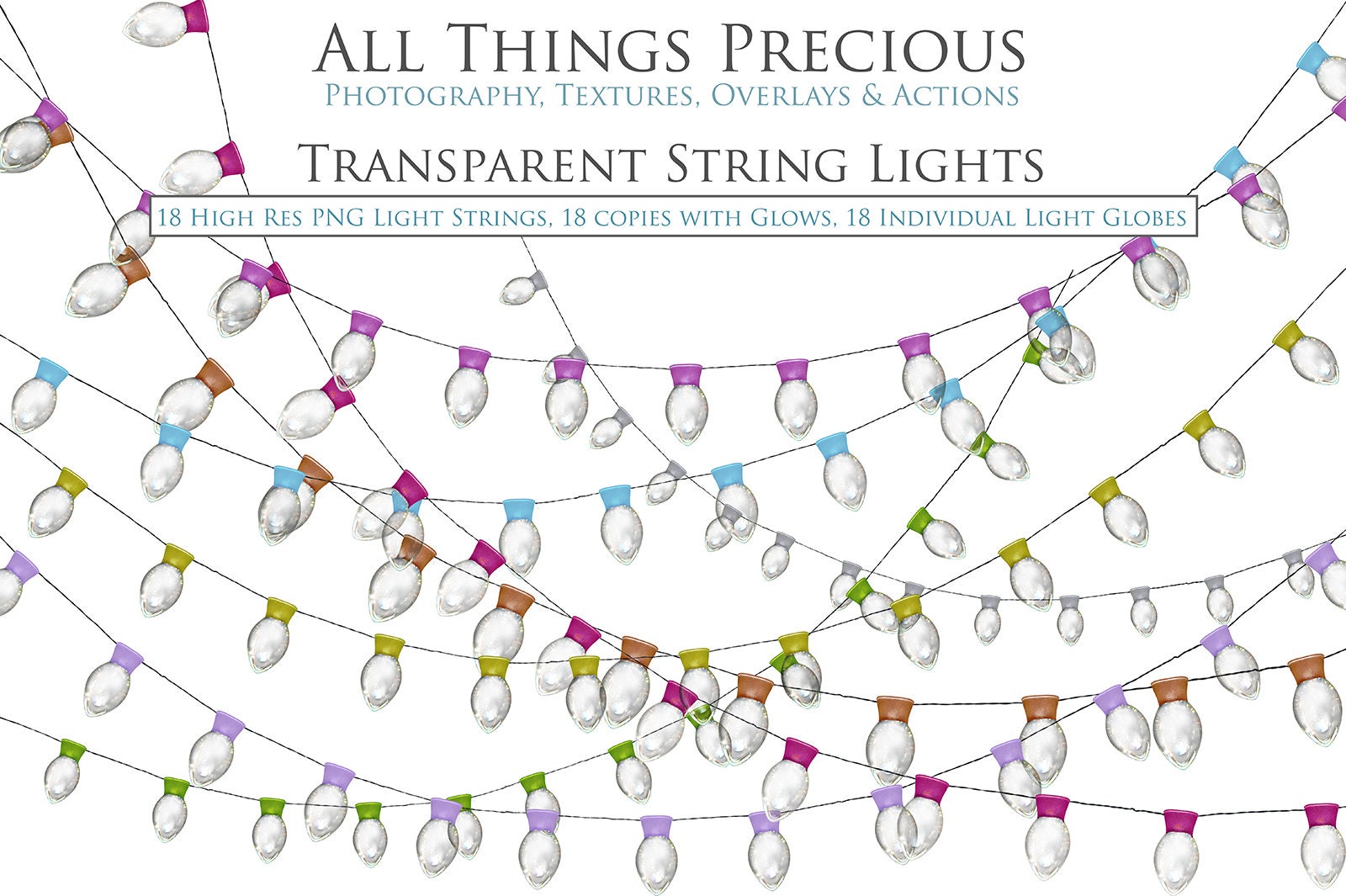 54 Digital Overlays STRING LIGHTS Png Clipart Light Glows | Etsy