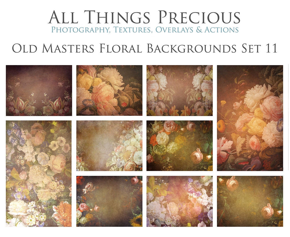 10 Fine Art TEXTURES - Old Masters FLORAL, Flower Background Set 11 ...