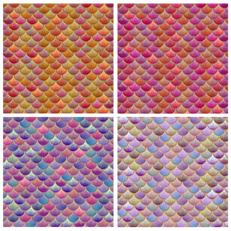 12 High Res Digital Scrapbooking MERMAID SCALES Papers / | Etsy