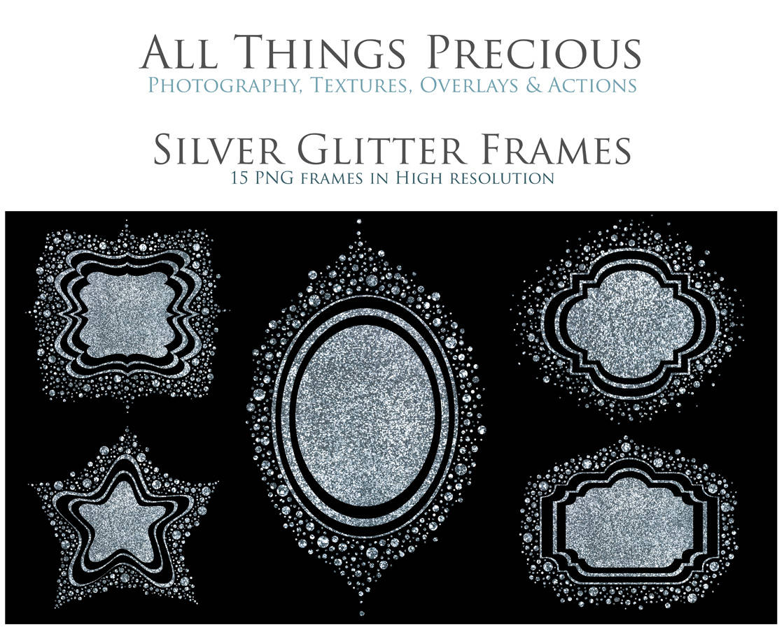 15 CLIPART SILVER GLITTER Frames / Png Elements Digital - Etsy