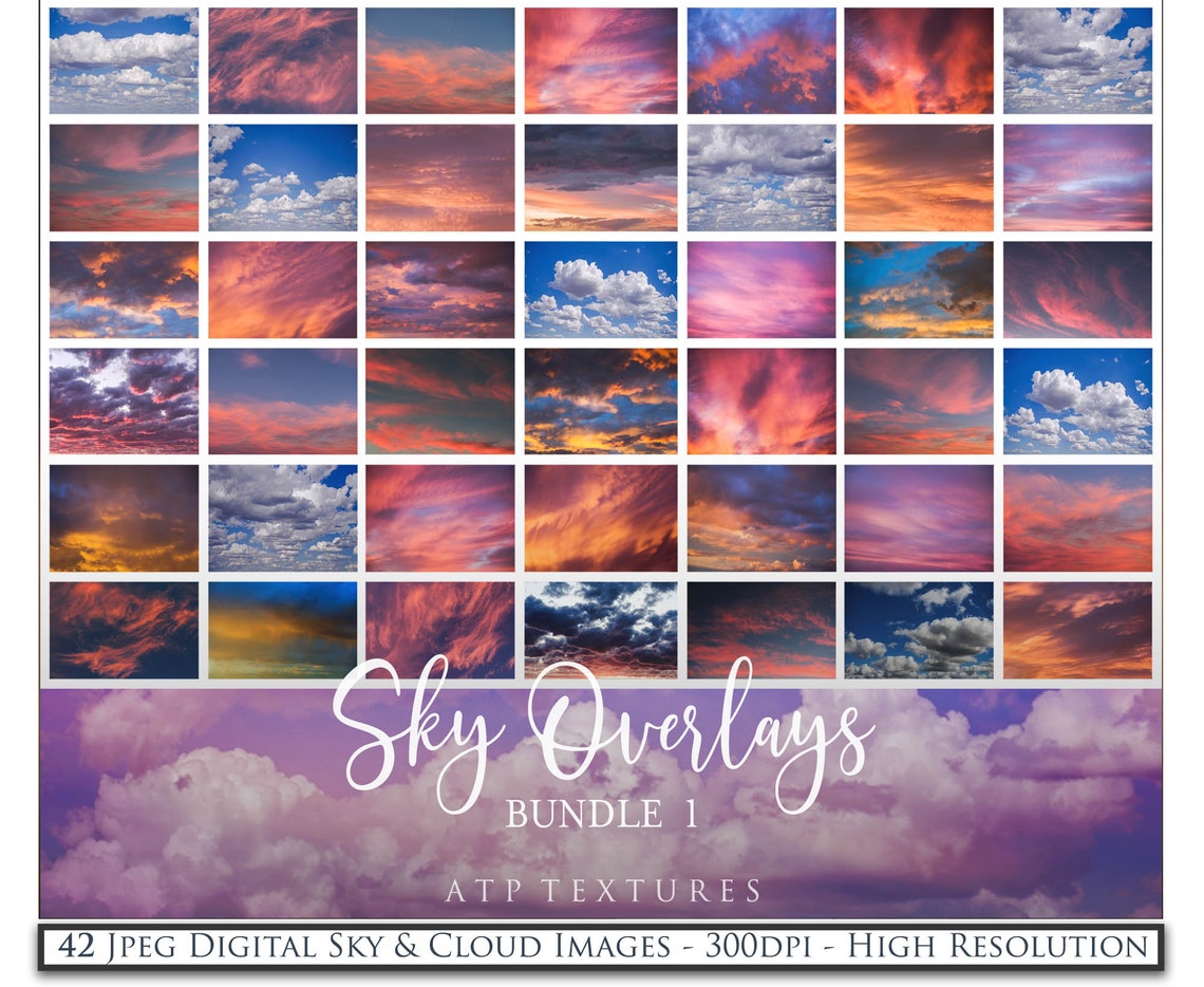 42 SKY OVERLAYS Bundle 1 Photoshop Overlay Clouds Cloudy - Etsy