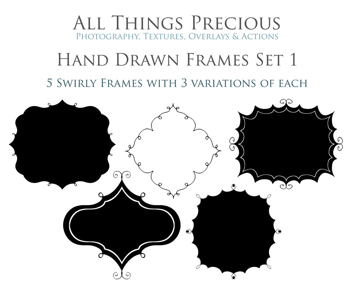 15 CLIPART Png Digital Frames Set 1 / HAND DRAWN | Etsy