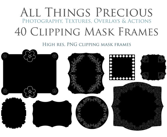40 CLIPART PNG Labels & Frames Printable, clipping mask, Digital ...