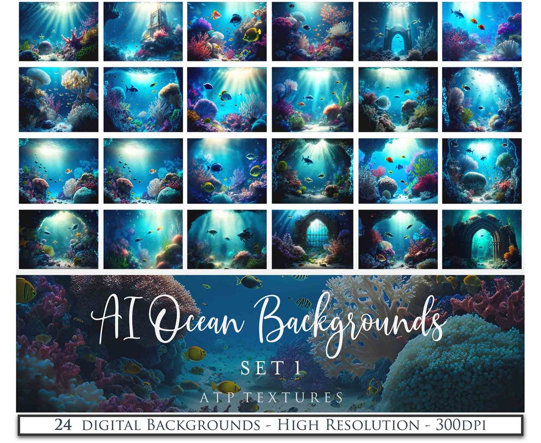 24 Digital Backgrounds OCEAN Set 1 Photo Backdrop Under - Etsy