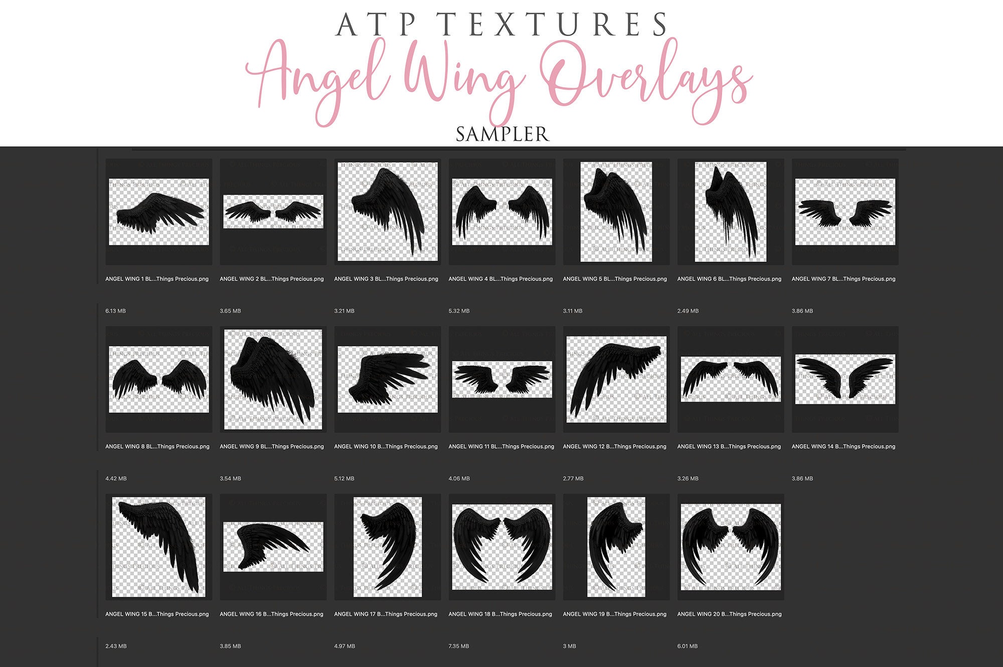 20 ANGEL WINGS, BLACK, Photo Overlays, Digital Wing, Png Clipart ...