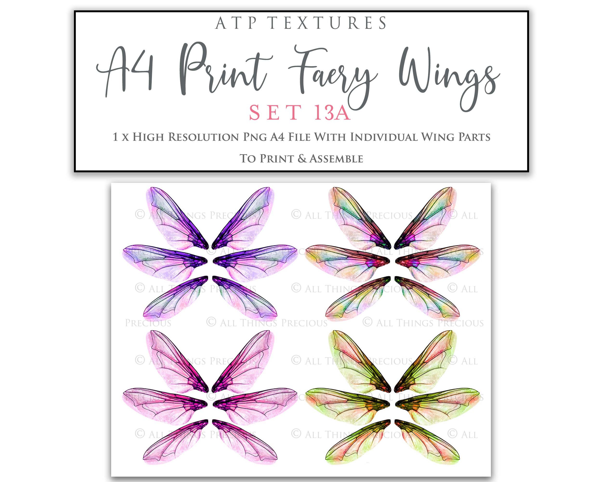 A4 PRINT FAIRY WINGS Set 13B - Png Clipart, Digital Scrapbooking ...